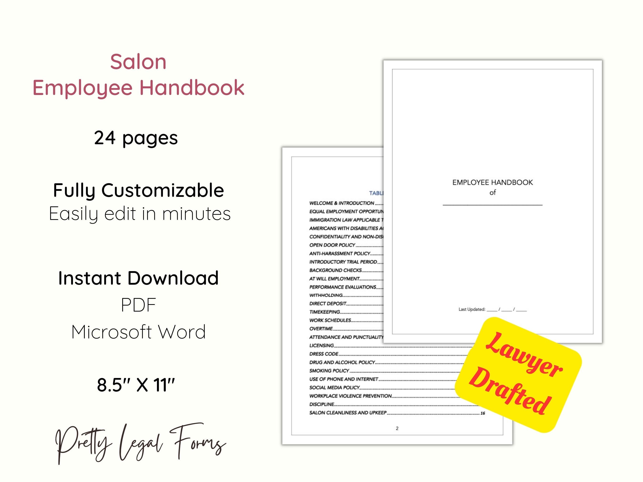 Salon Employee Handbook, Salon Employee Manual, Nail Salon Manual New ...