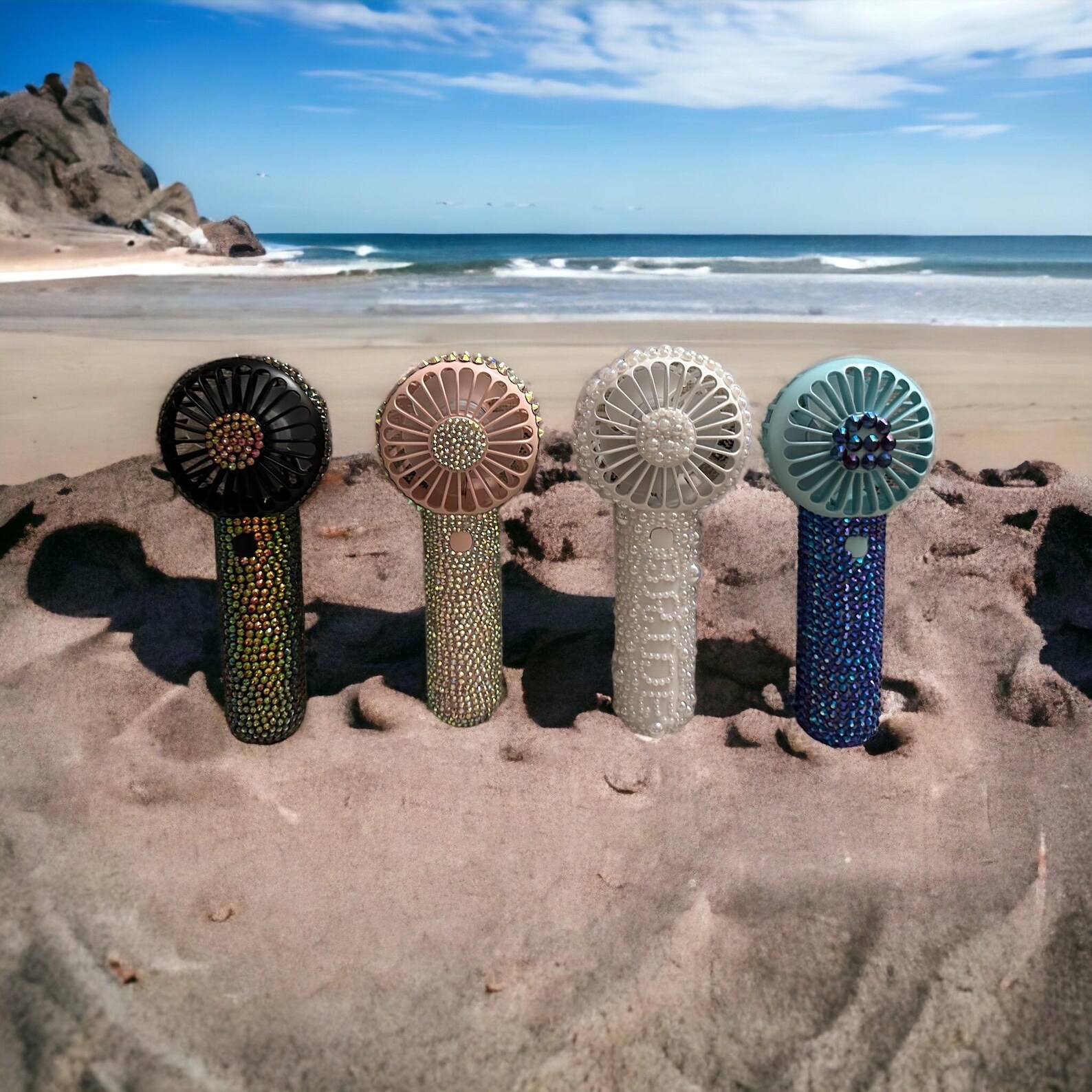 Custom Bedazzled Handheld Fan Rhinestone Bling Fan for Weddings ...