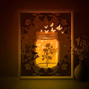 Flower Jar Shadow Box SVG Template Fairytale Butterflies - Etsy