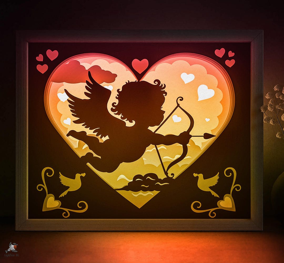 Cupid Angel Shadow Box SVG Template, St Valentines Papercut Lightbox ...