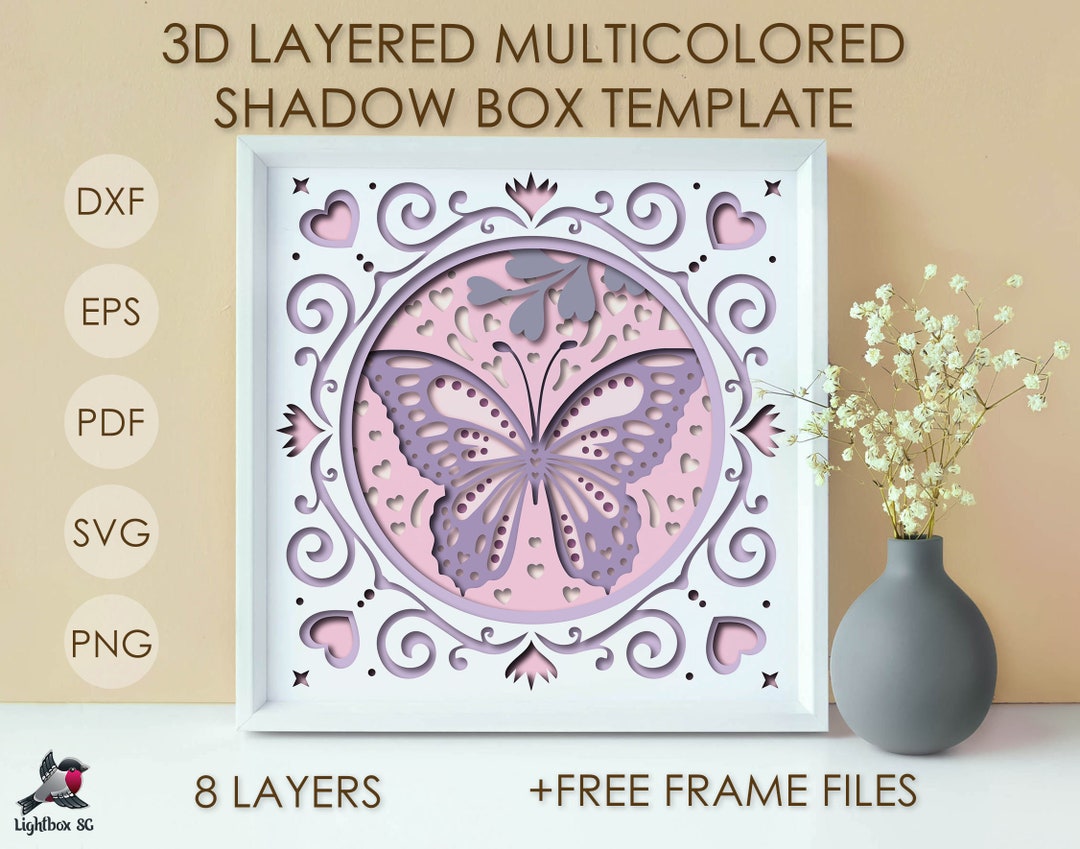 3D Butterfly Shadow Box SVG Template, Colored Papercut Pattern Shadow ...