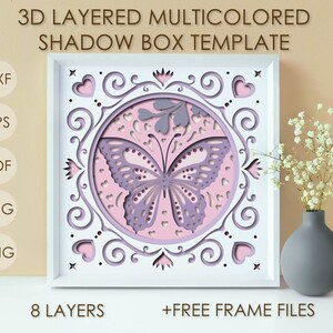 3D Butterfly Shadow Box SVG Template, Colored Papercut Pattern Shadow ...