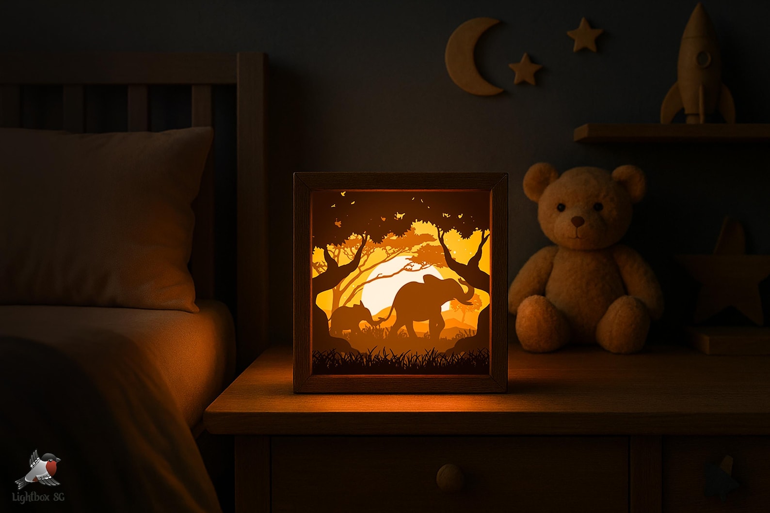 Elephant Safari Shadow Box SVG Template, African Papercut Lightbox ...