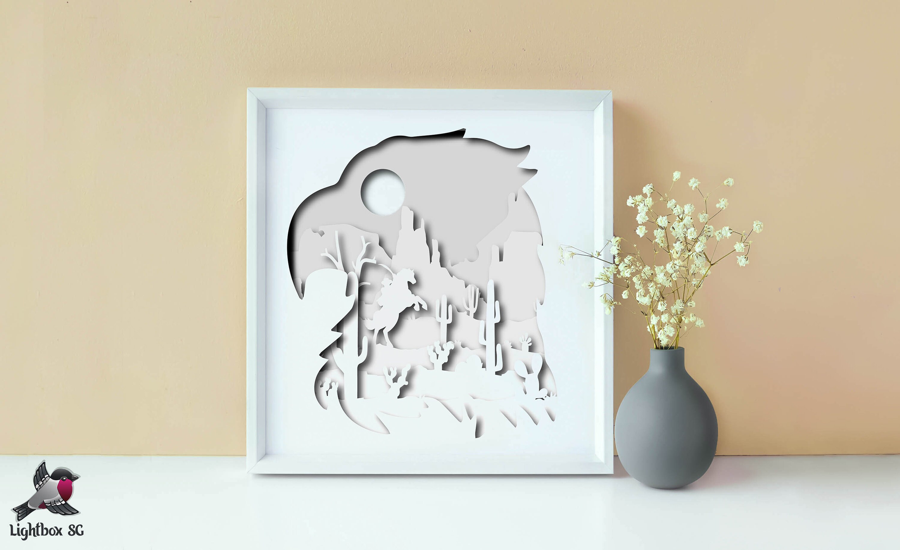 Wild West Shadow Box SVG Template Eagle Cowboy Papercut - Etsy Australia