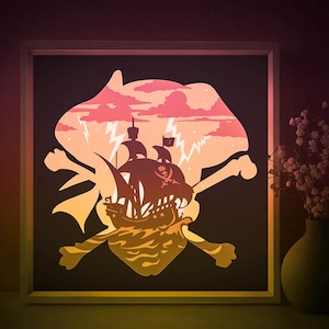 Pirate Ship Boat Shadow Box SVG Template, Pirate Skull Papercut ...