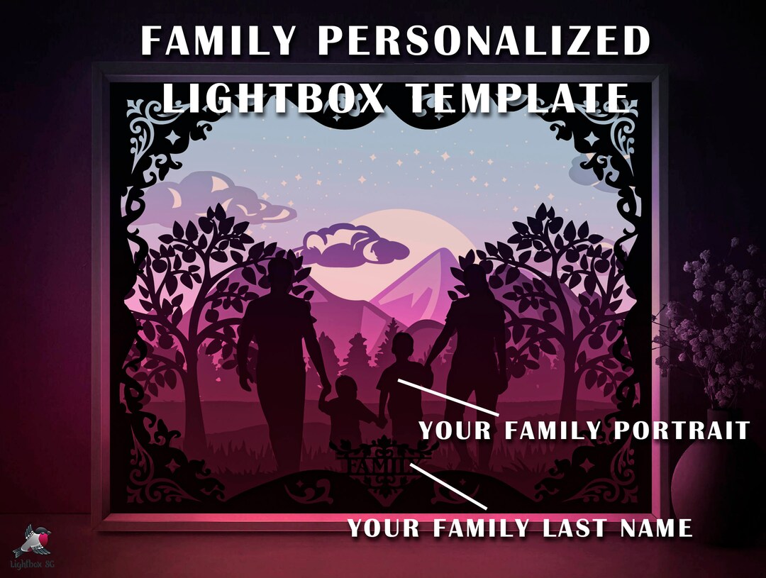 Personalized Family Portrait Shadow Box SVG Template, Last Name Sign ...