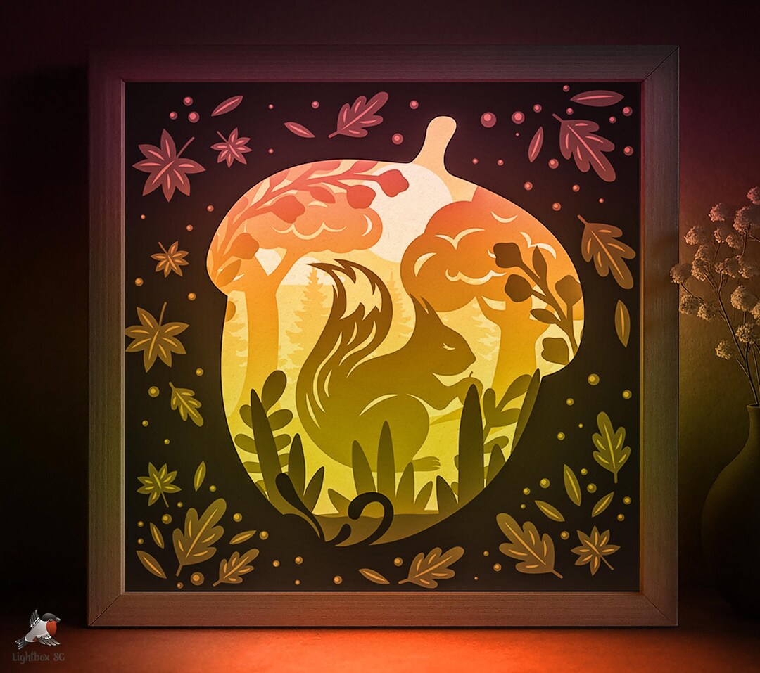 Forest Squirrel Shadow Box SVG Template, Nature Papercut Lightbox ...