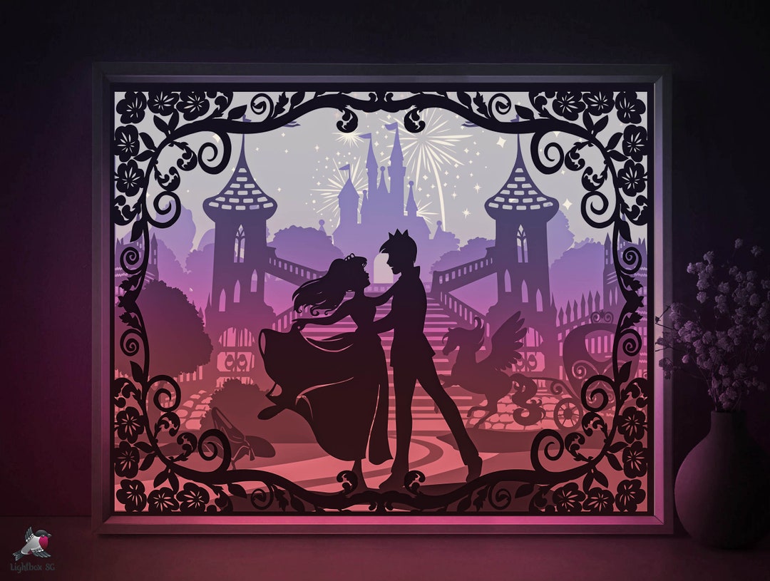 Cinderella Shadow Box SVG Template, Princess Prince Papercut Lightbox ...