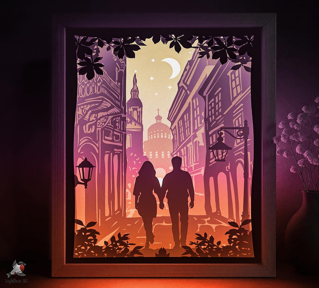 Old Europe Shadow Box SVG Template, Love Couple Papercut Lightbox ...