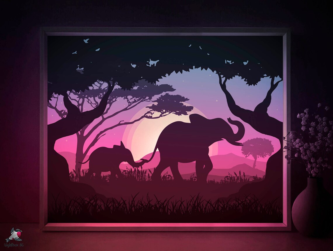 Elephant Safari Shadow Box SVG Template African Papercut - Etsy Canada