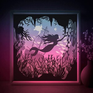 Little Mermaid Shadow Box SVG Template, Fairytale Papercut Lightbox ...