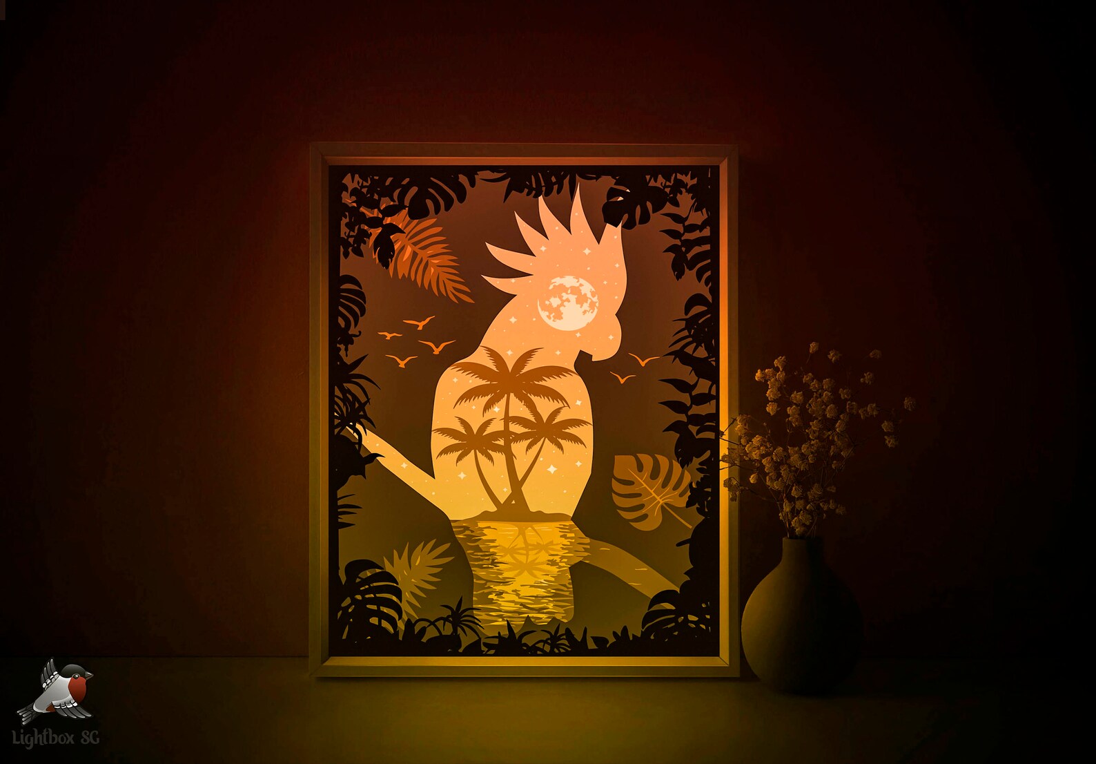 Tropical Parrot Shadow Box SVG Template Beach Island Papercut - Etsy Canada