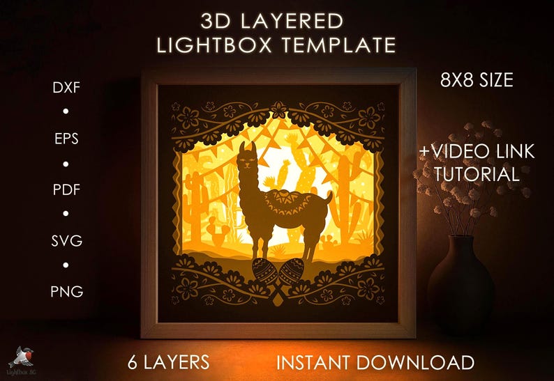 Mexican Llama Shadow Box SVG Template, No Drama Lama Papercut Lightbox ...