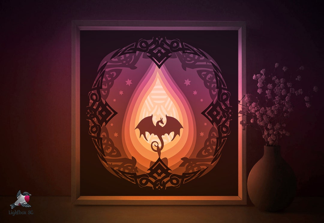 Dragon Mandala Shadow Box SVG Template, Candle Frame Papercut Lightbox ...