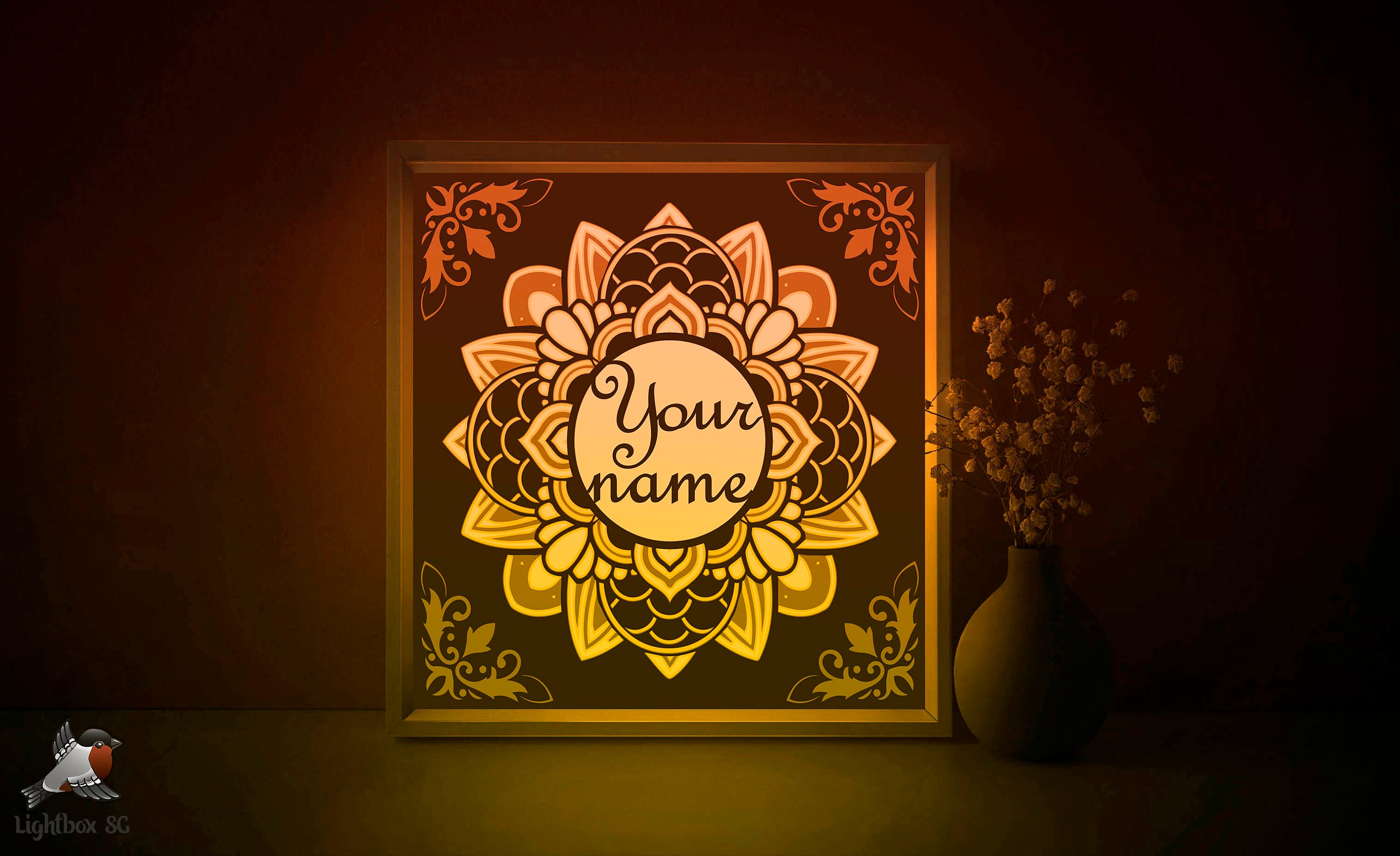 Personalized Sign Shadow Box SVG Template Your Name Mandala - Etsy