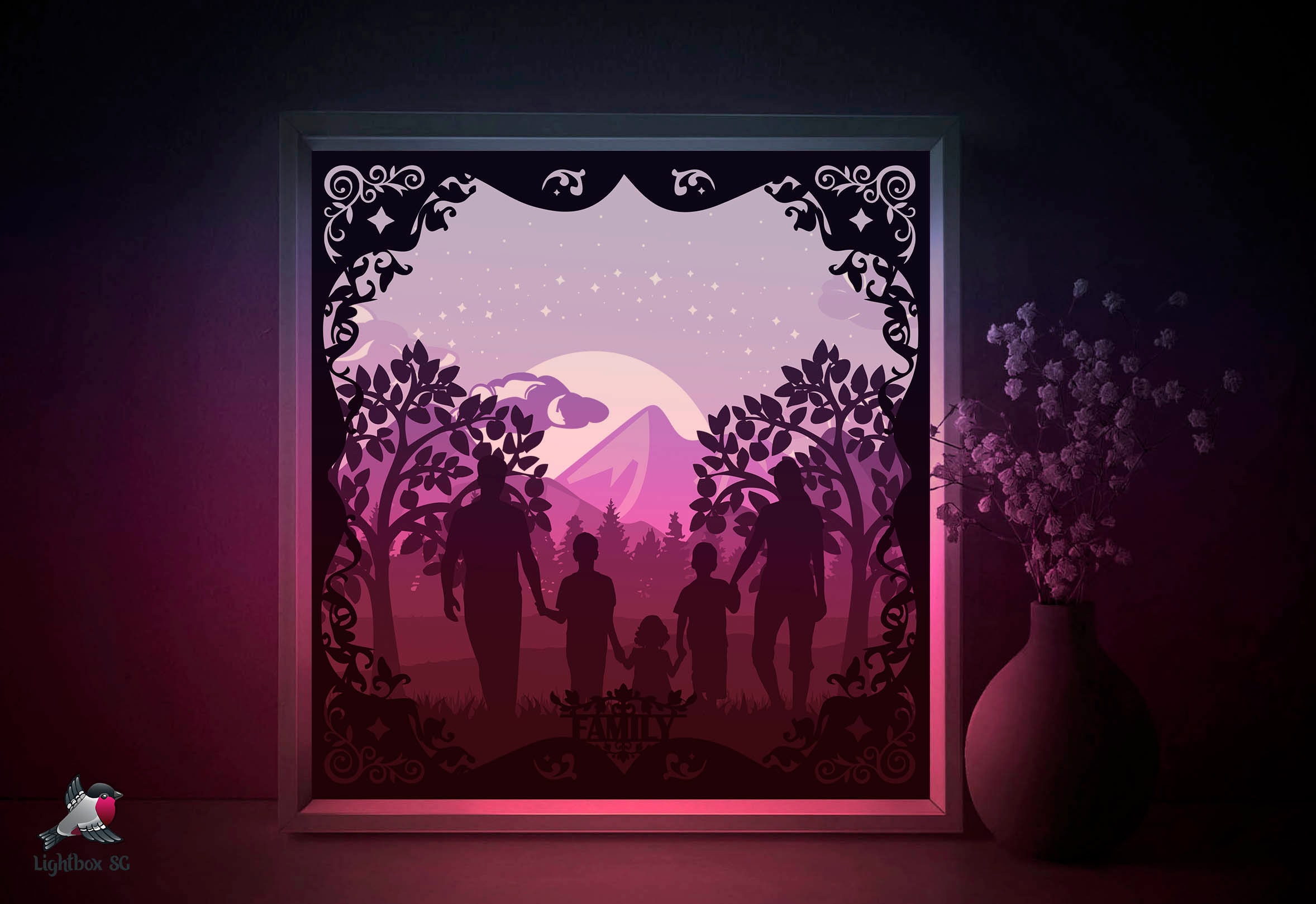 Family Portrait Shadow Box SVG Template Landscape Papercut - Etsy
