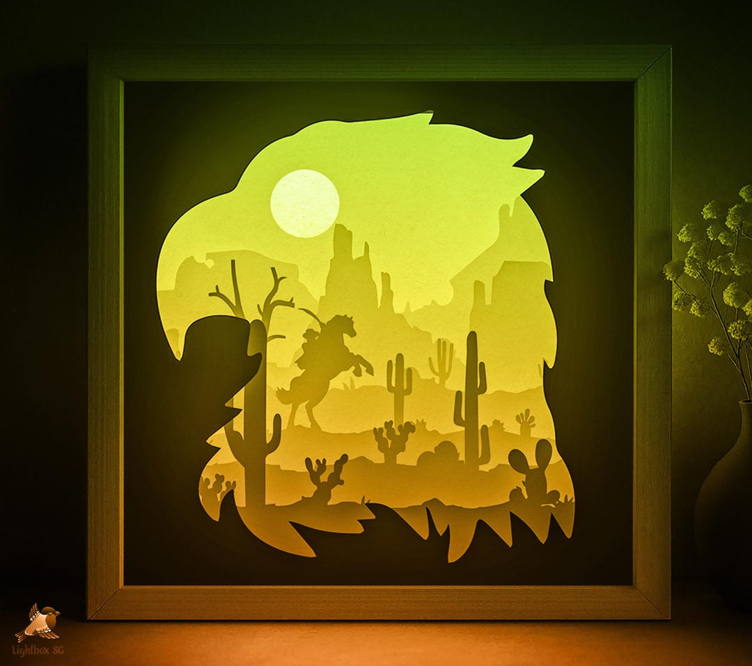 Wild West Shadow Box SVG Template, Eagle Cowboy Papercut Lightbox ...