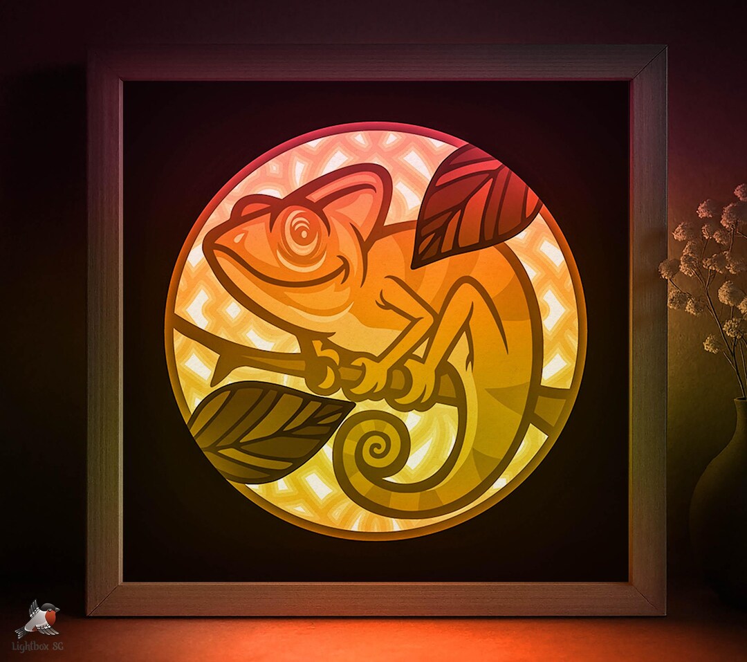 Chameleon Shadow Box SVG Template, Colored Lizard Papercut Lightbox ...