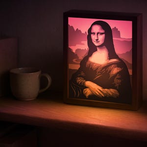 Modèle SVG Mona Lisa Shadow box, La Joconde Papercut Lightbox cricut SVG, 3D en couches Da Vinci ...