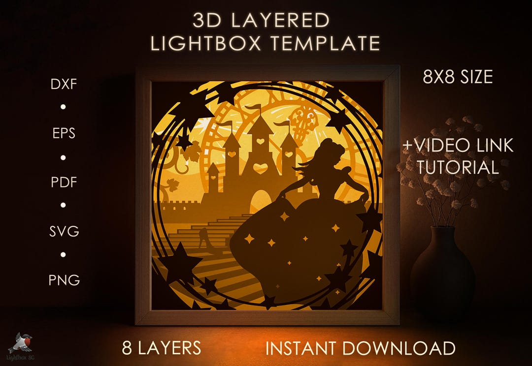 Cinderella Shadow Box SVG Template, Fairytale Princess Papercut ...