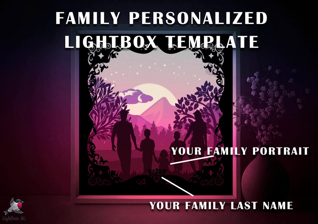 Personalized Family Portrait Shadow Box SVG Template, Last Name Sign ...