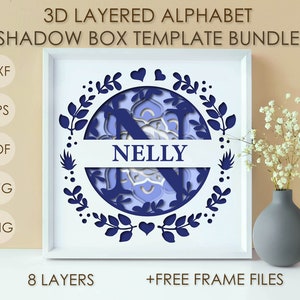 3D Monogram A-Z Shadow Box SVG Template Bundle, Colored Alphabet ...
