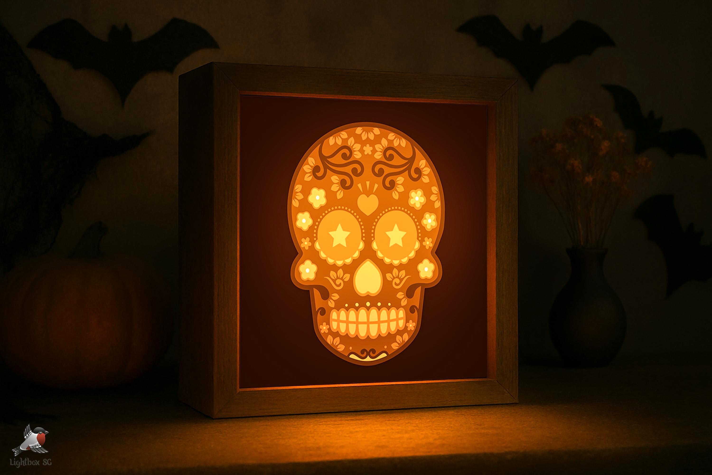 Sugar Skull Shadow Box SVG Template, Mexican Day of Dead Papercut ...
