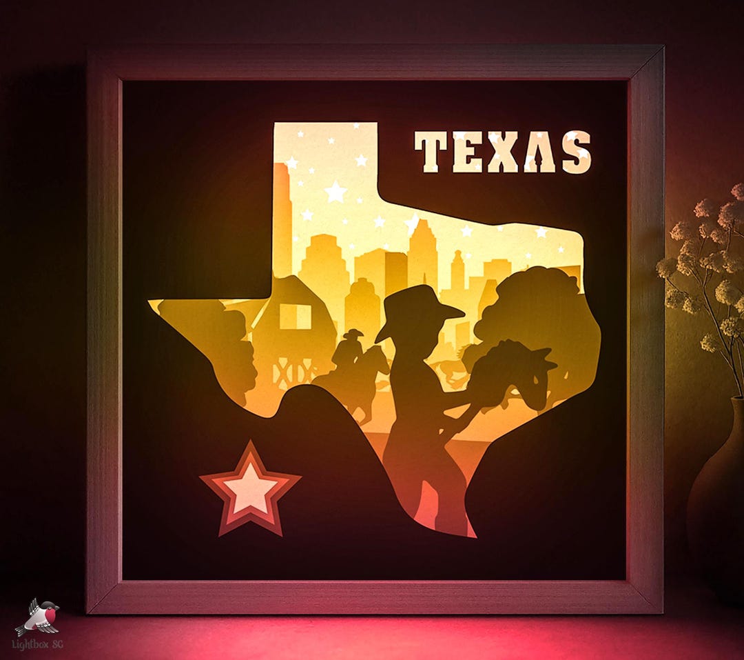 Texas Shadow Box SVG Template, State Map Papercut Lightbox Cricut SVG ...