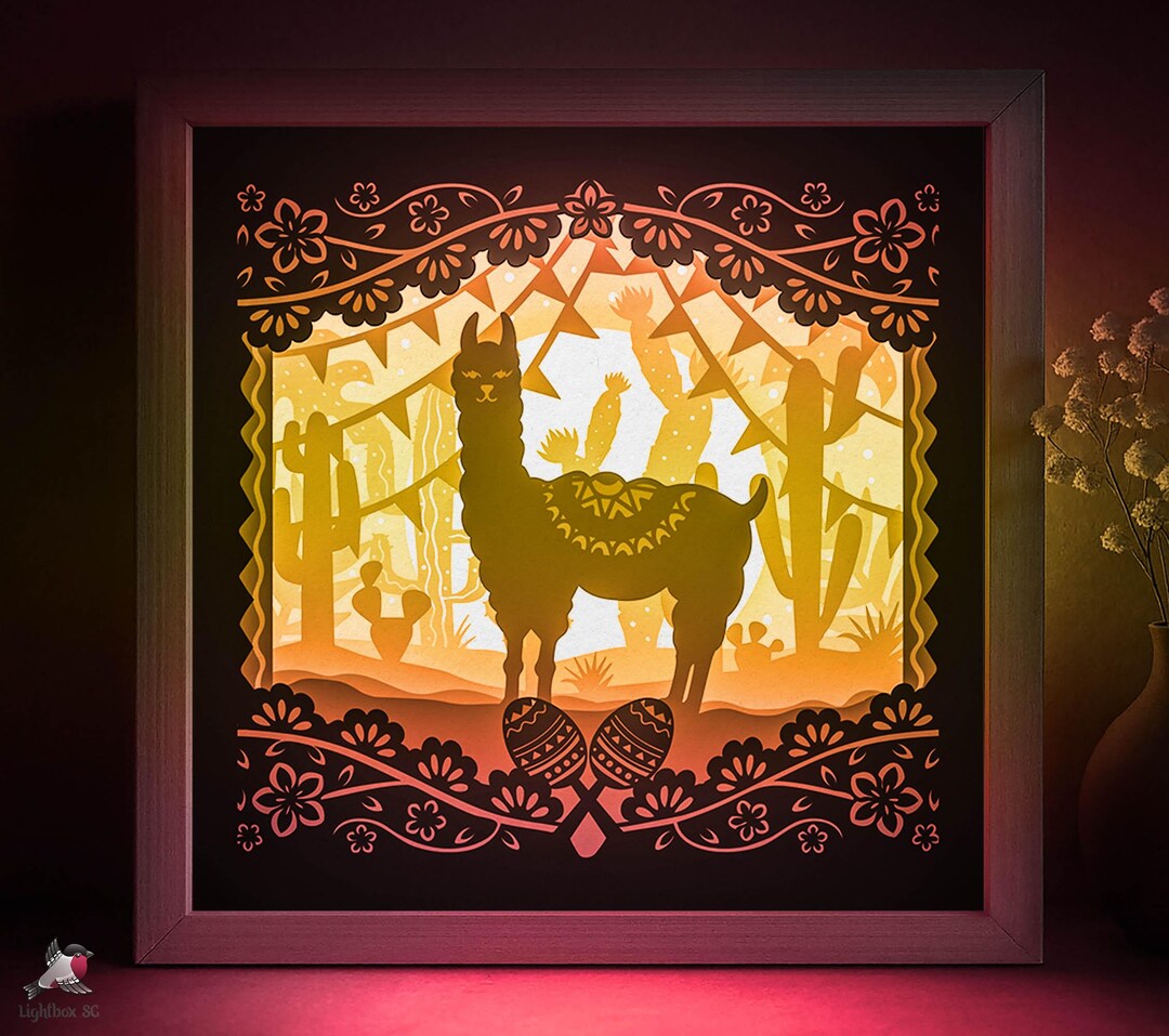 Mexican Llama Shadow Box SVG Template, No Drama Lama Papercut Lightbox ...