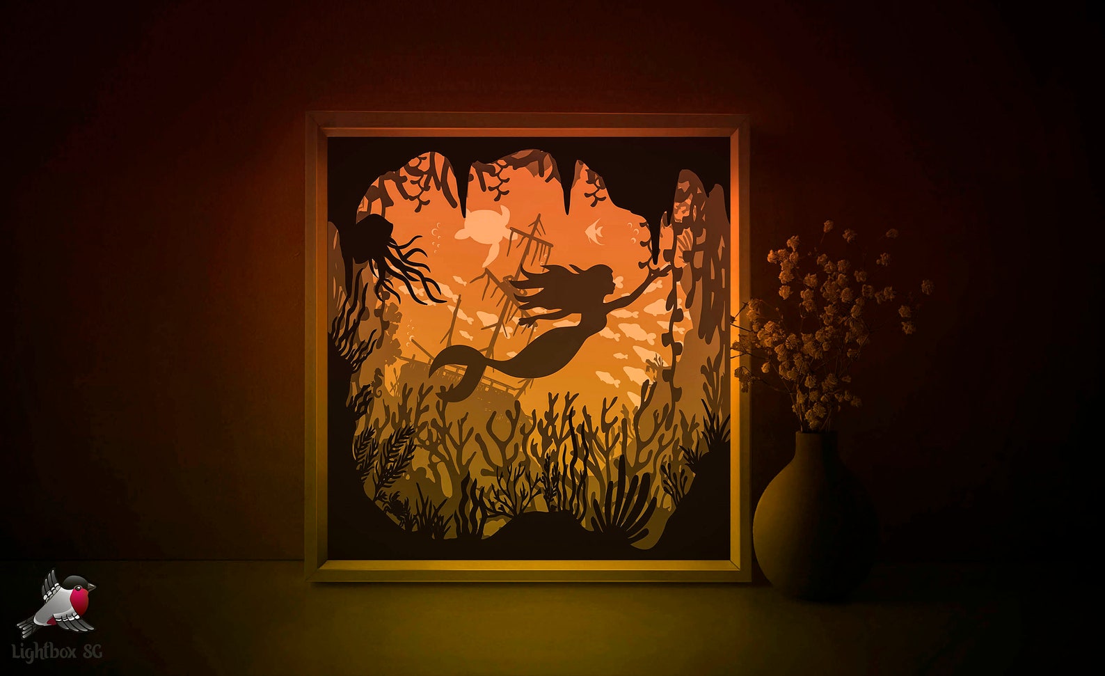 Little Mermaid Shadow Box SVG Template Fairytale Papercut - Etsy