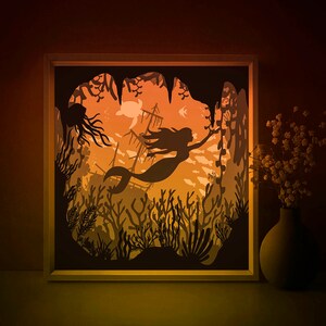 Little Mermaid Shadow Box SVG Template, Fairytale Papercut Lightbox ...