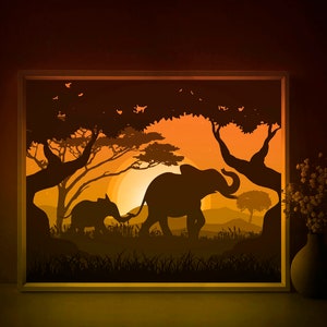 Elephant Safari Shadow Box SVG Template, African Papercut Lightbox ...