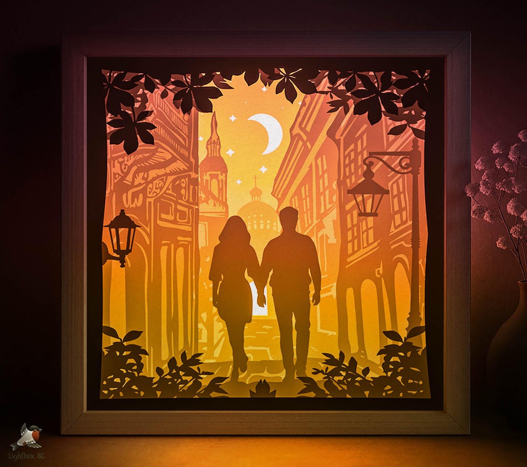 Old Europe Shadow Box SVG Template, Love Couple Papercut Lightbox ...