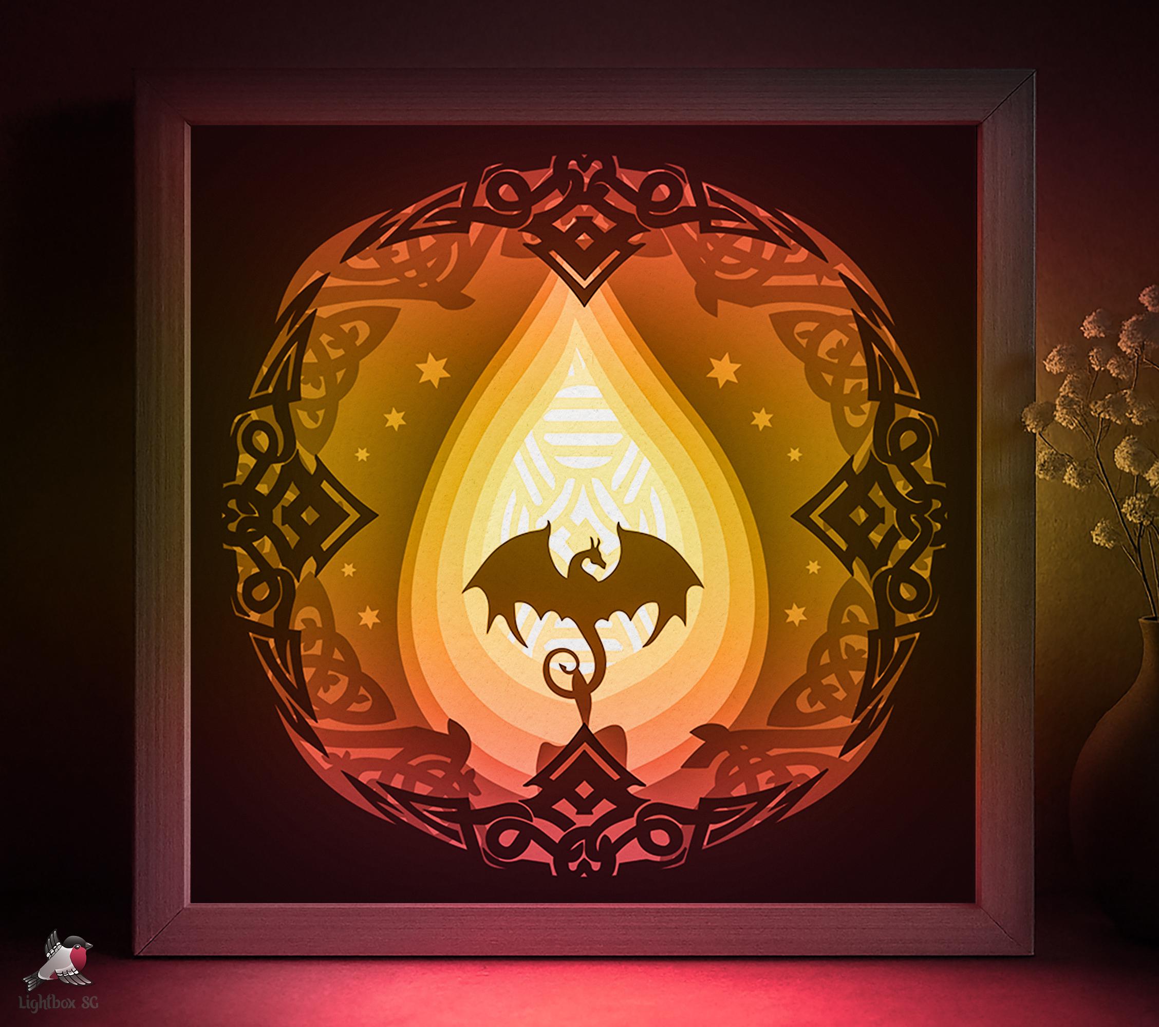 Dragon Mandala Shadow Box SVG Template, Candle Frame Papercut Lightbox ...