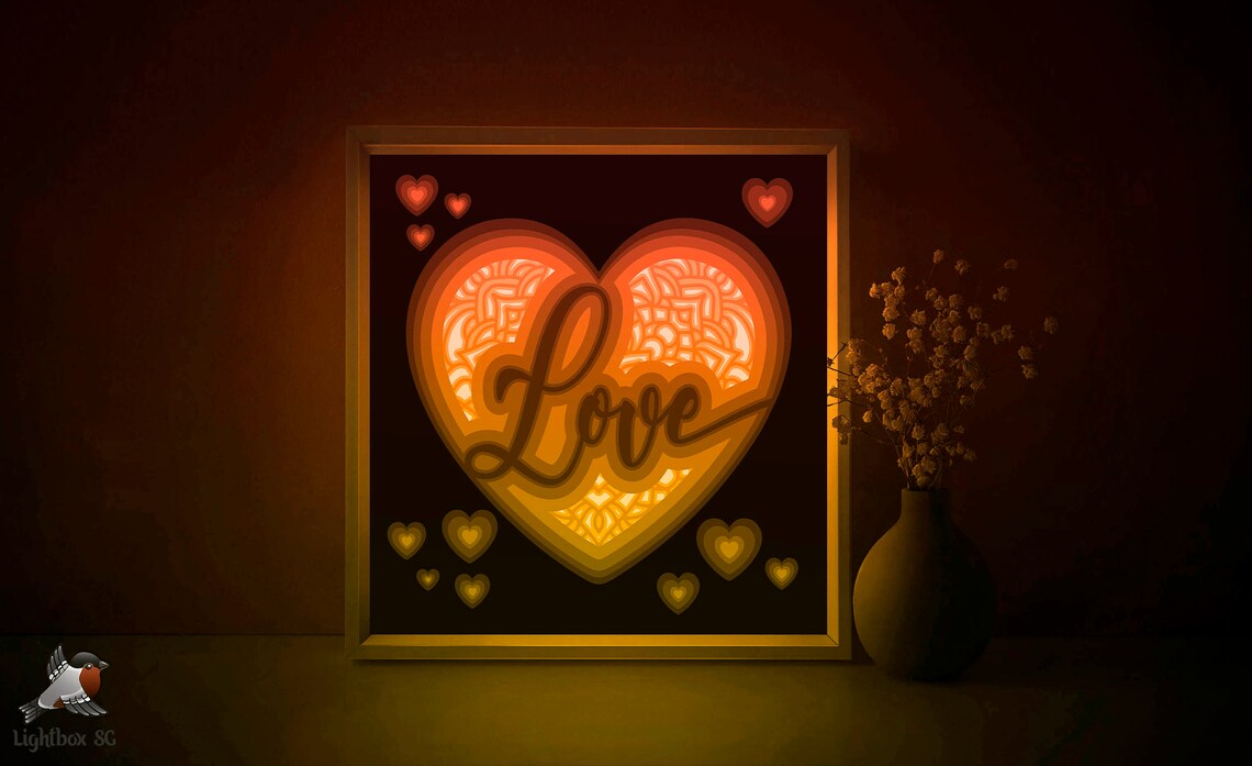 Love Shadow Box SVG Template Heart Mandala Papercut Lightbox - Etsy
