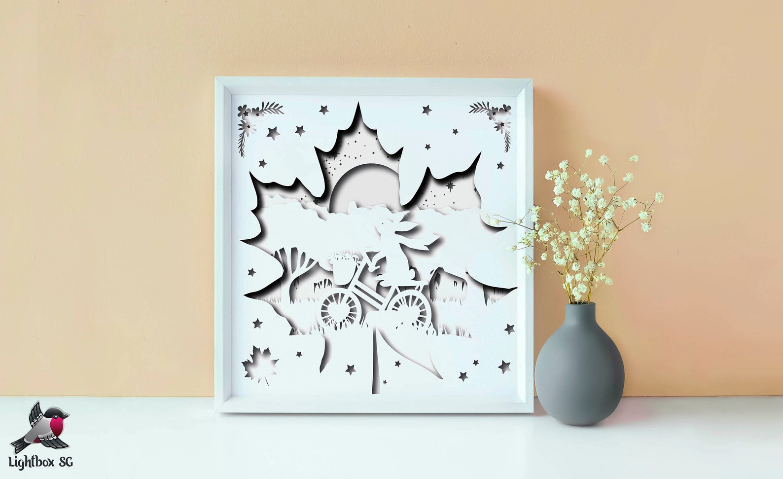 Rabbit Shadow Box SVG Template Bunny Rides Papercut Lightbox - Etsy