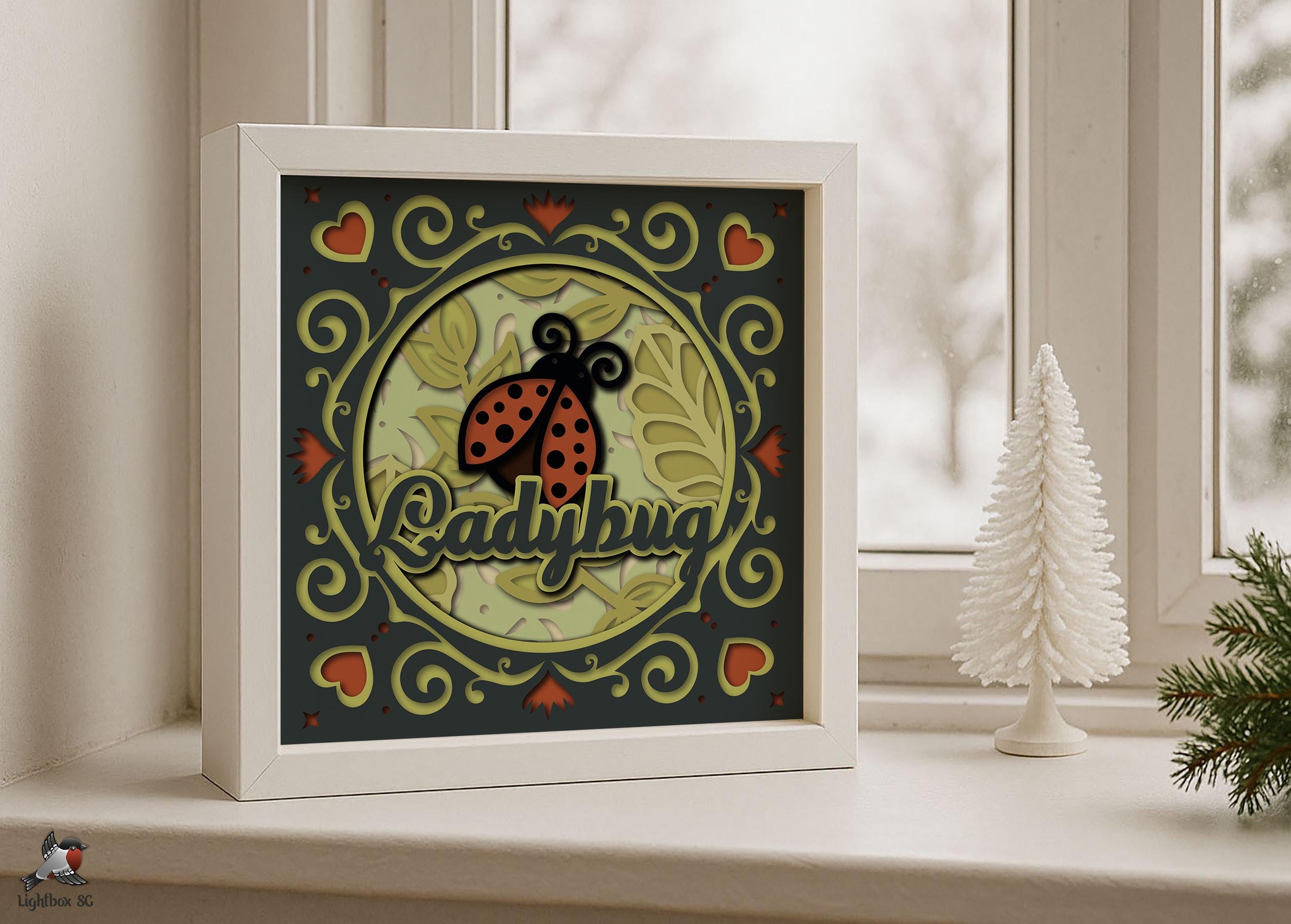 3D Ladybug Shadow Box SVG Template, Colored Plant Leaves Papercut ...