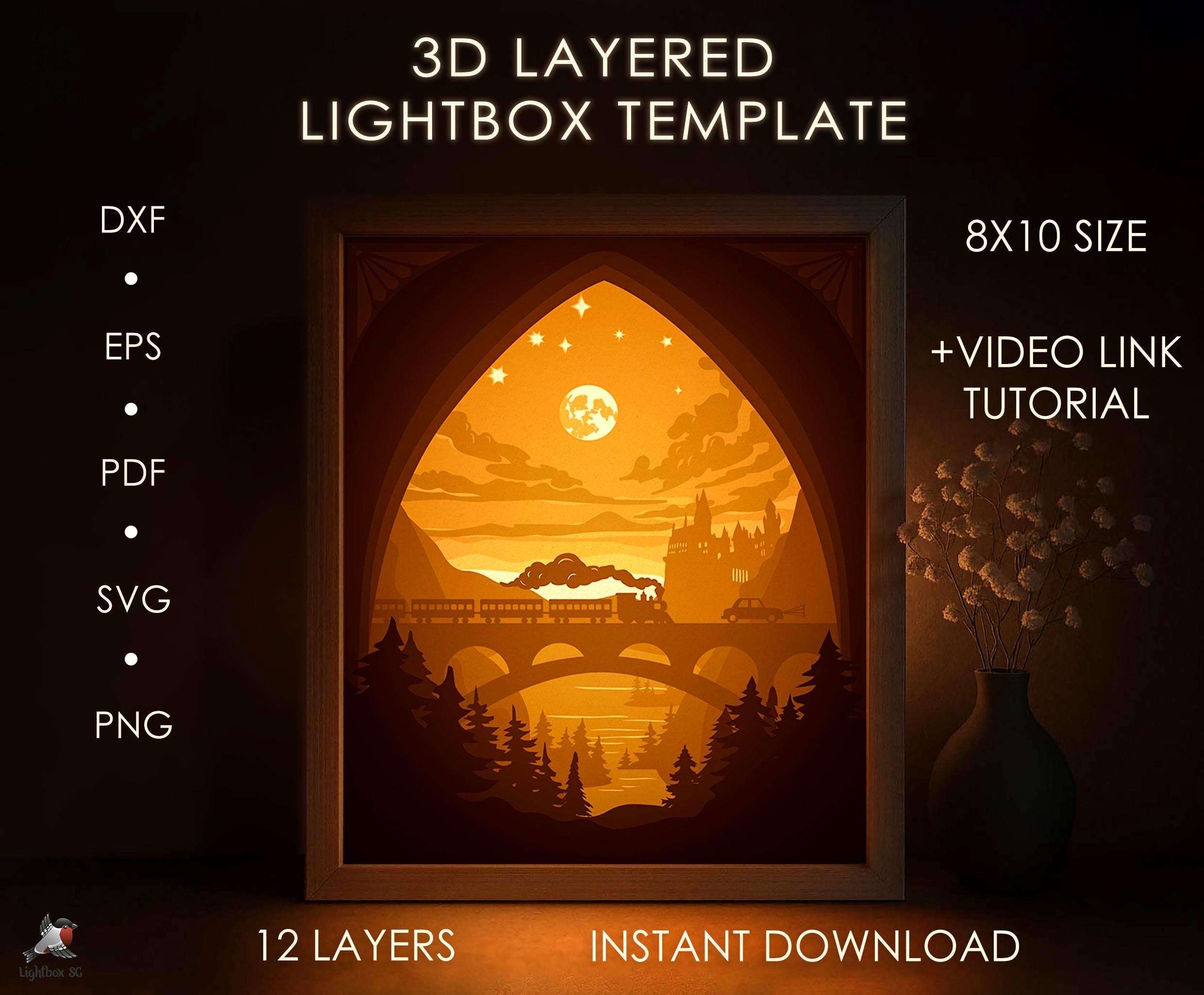 Night Train Shadow Box SVG Template, Mountain Forest Nature Papercut ...