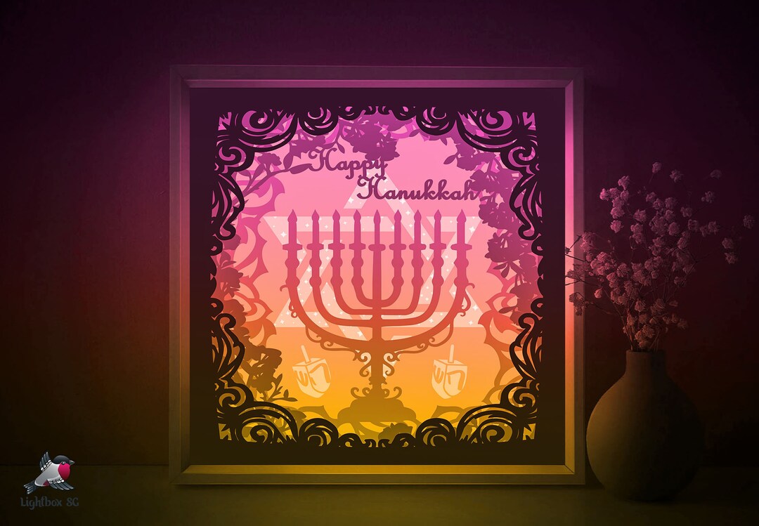 Happy Hanukkah Shadow Box SVG Template, Judaism Menorah Papercut ...