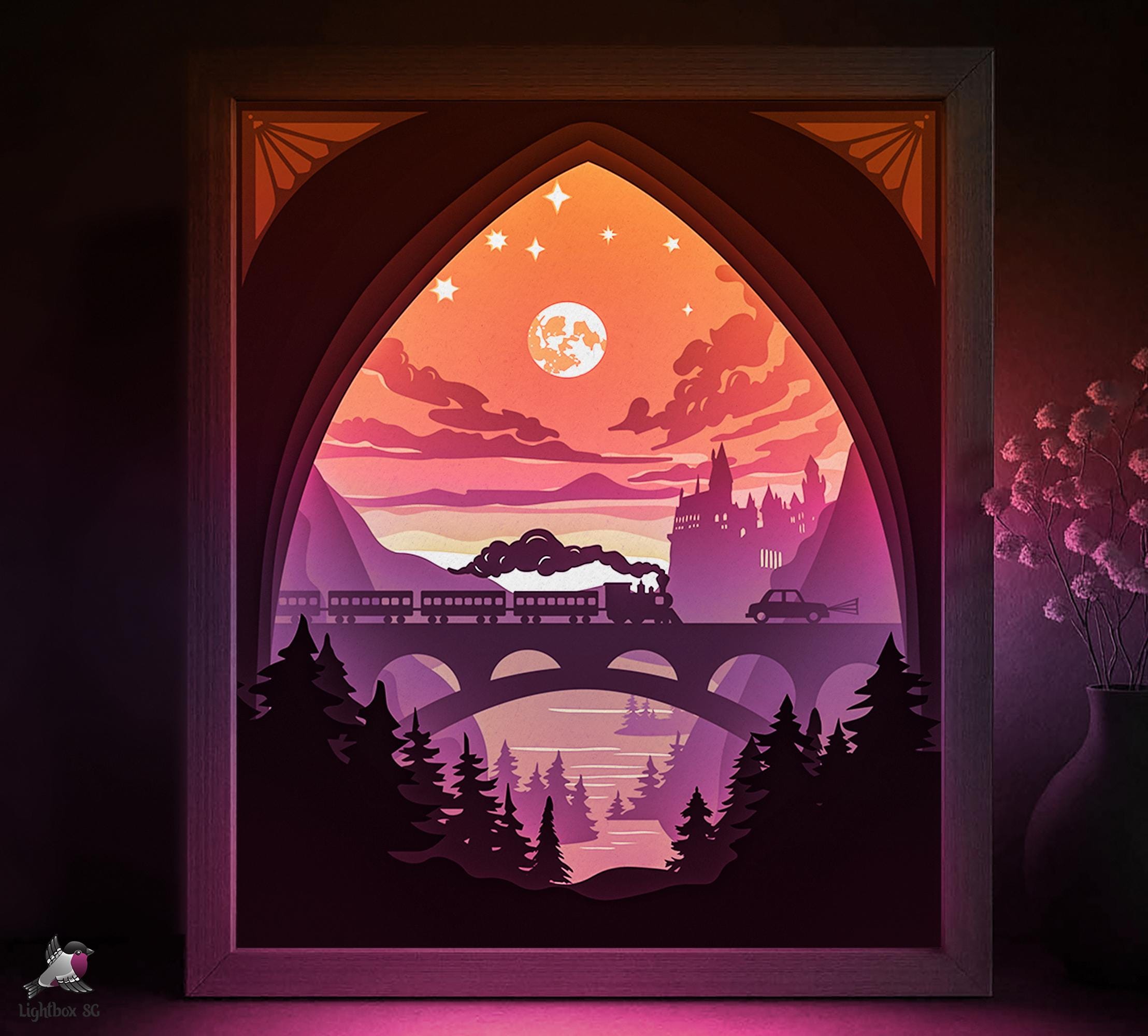 Night Train Shadow Box SVG Template, Mountain Forest Nature Papercut ...