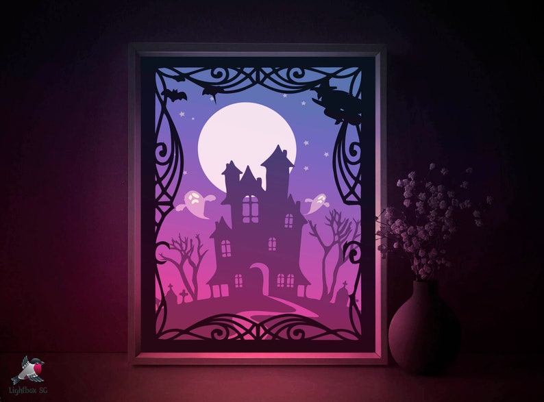 Halloween Decor Shadow Box SVG Template Haunted Castle - Etsy