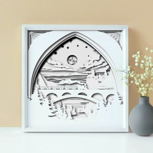 Night Train Shadow Box SVG Template, Mountain Forest Nature Papercut ...