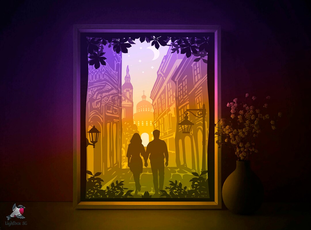 Old Europe Shadow Box SVG Template, Love Couple Papercut Lightbox ...