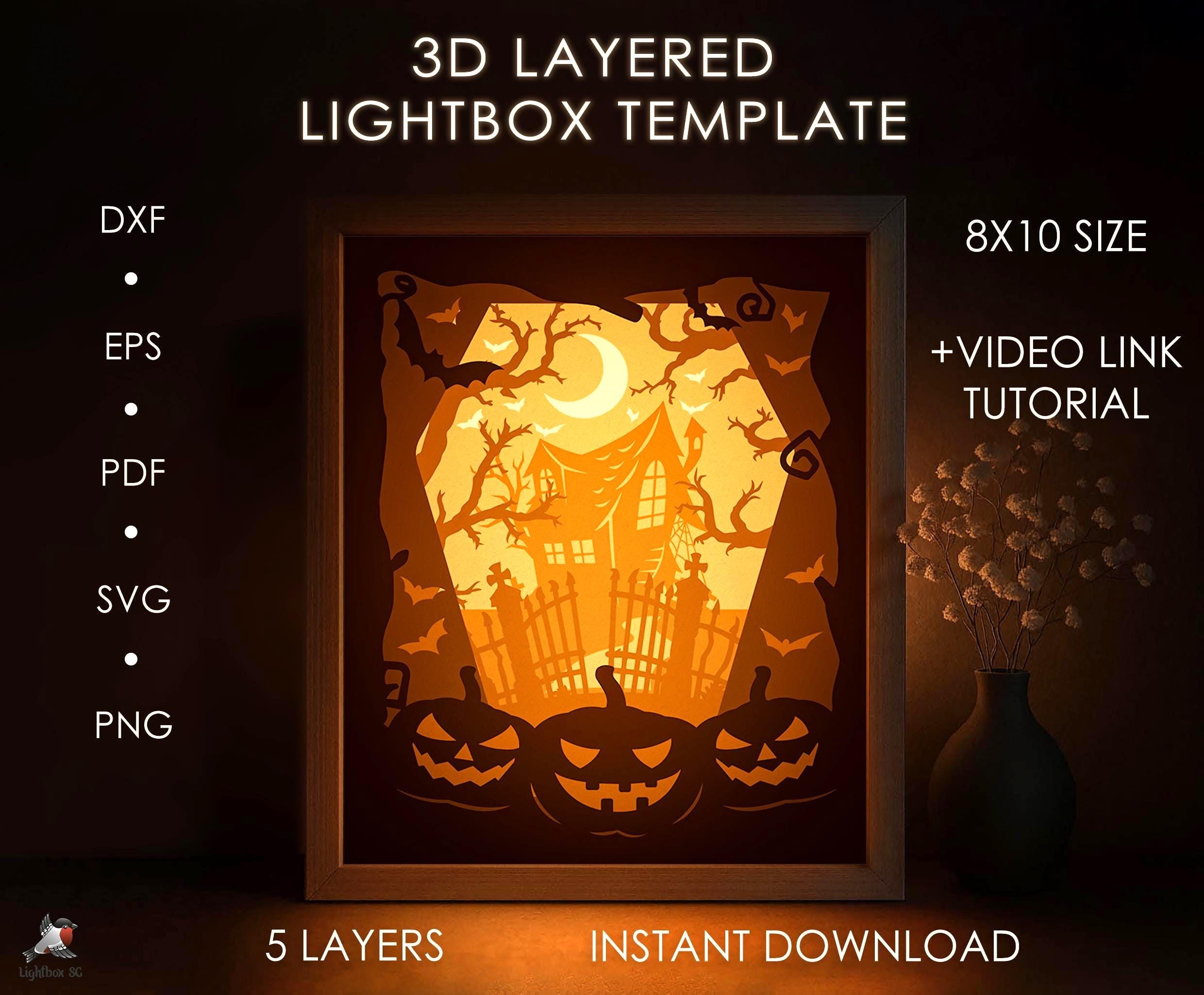 Halloween Shadow Box SVG Template, Haunted House Papercut Lightbox ...
