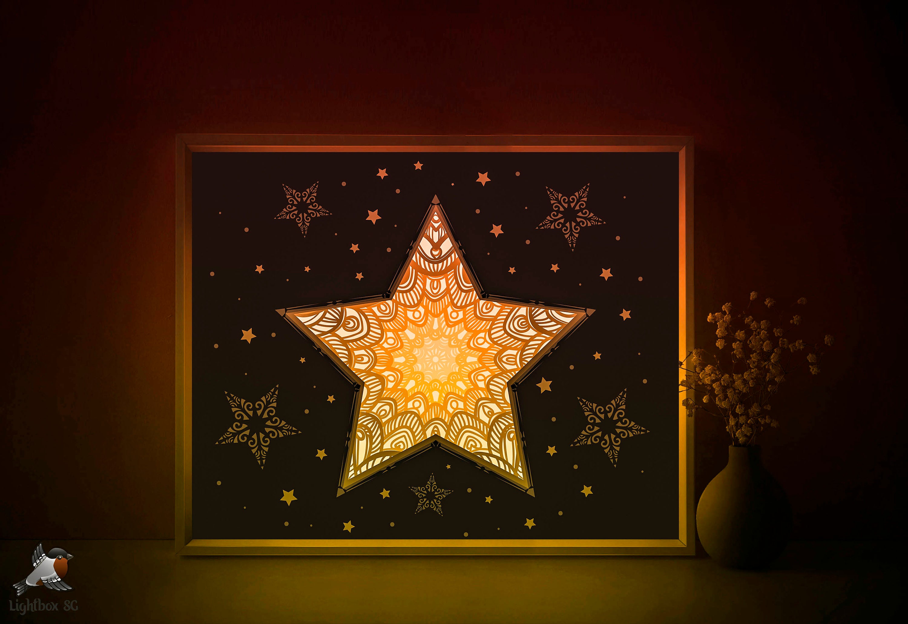 Mandala Star Shadow Box SVG Template Fairytale Pattern | Etsy UK