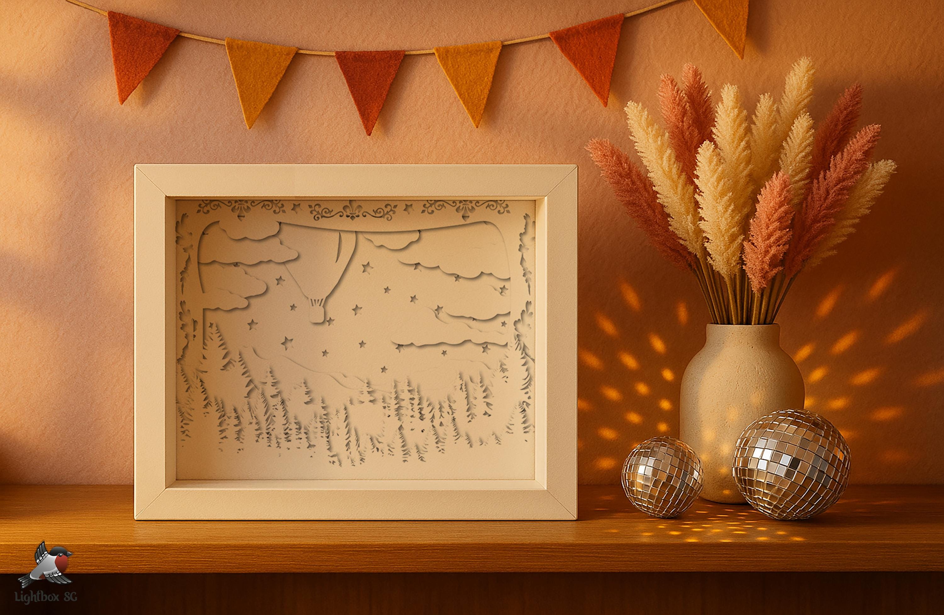 Forest Ballon Shadow Box SVG Template, Mountain Landscape Papercut ...