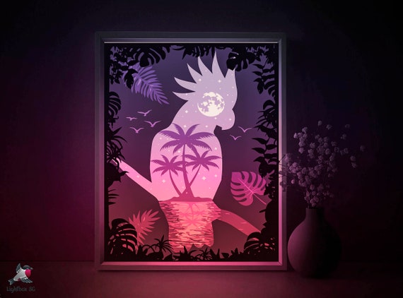 Tropical Parrot Shadow Box SVG Template Beach Island Papercut - Etsy Canada
