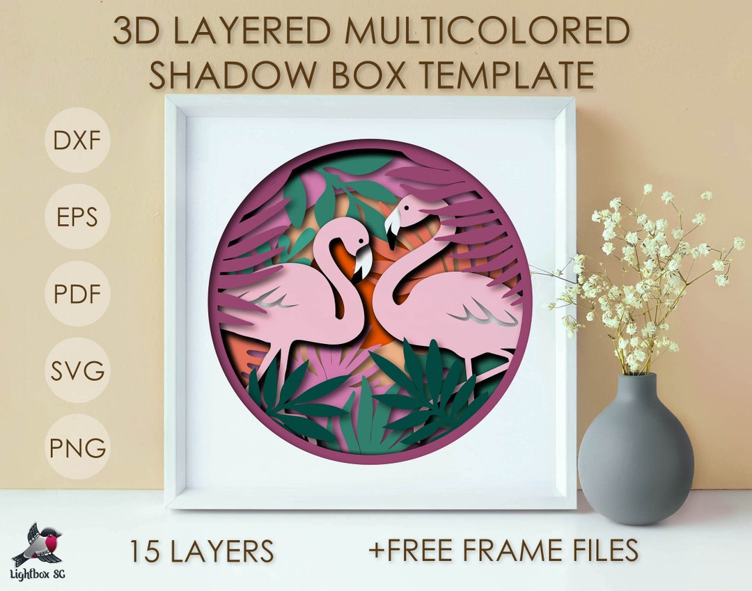 3D Flamingo Bird Shadow Box SVG Template, Tropical Colored Papercut Shadow Box Cricut SVG, 3D ...