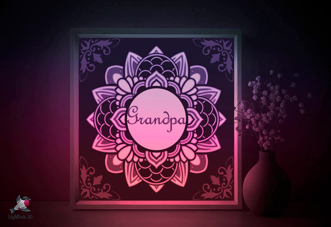 Grandpa Shadow Box SVG Template, Mandala Flower Papercut Lightbox ...