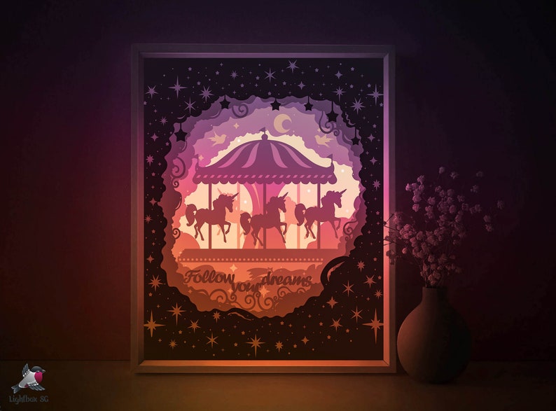 Unicorn Horse Carousel Shadow Box SVG Template Silhouette - Etsy